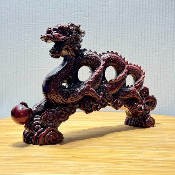 Art | Majestic Chinese Snake Dragon In Resin And Mahogany 12 Sculpture ...